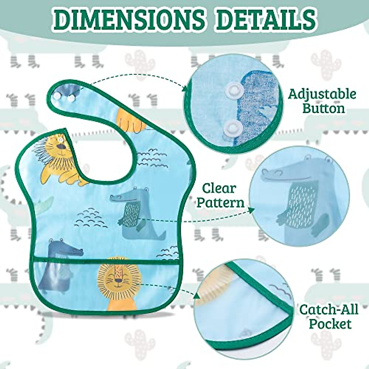 Zainpe 5Pcs Snap Baby Bibs Fox Bear Waterproof Stain Resistant Feeding Bib with Food Catcher Pocket Washable Adjustable Starter Bib Unisex Animals Burp Cloths for Infants Newborns Toddlers 6-24 Months