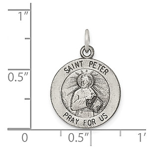 Auriga Fine Jewelry 925 Sterling Silver Antiqued Saint Peter Medal Pendant (L- 20 mm, W- 15 mm) Gift for Women