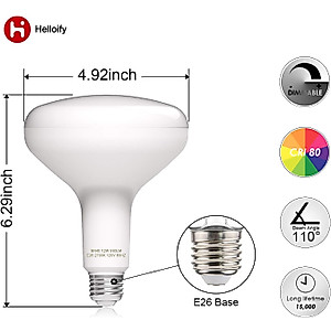 helloify Dimmable BR40 LED Flood Light Bulb 12W, 75W Equivalent, 2700K Soft White Light, Energy Saving Lamp for Office/Home, E26 Screw Base, 6PCS