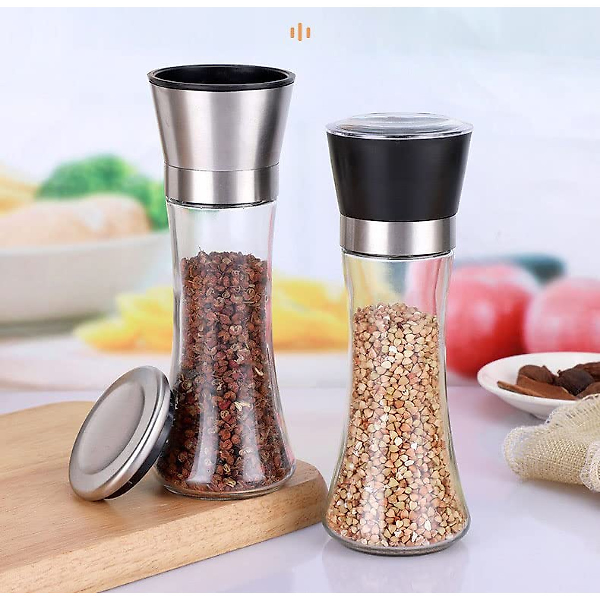 HELPLO Stainless steel Pepper Grinder Pepper Mill, Salt Grinder Refillable, Adjustable Coarseness Black Pepper Grinder, Stainless Steel Sea Salt Shaker with Ceramic Rotor (high)