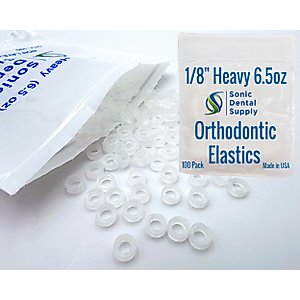 1/8 inch X-Heavy 6.5 oz - Orthodontic Elastic Rubber Bands - 100 Pack - Clear Latex Free, Small, Braces, Dreadlocks Hair Braids, Tooth Gap, Packaging, Crafts, Sonic Dental Supply - Made in USA