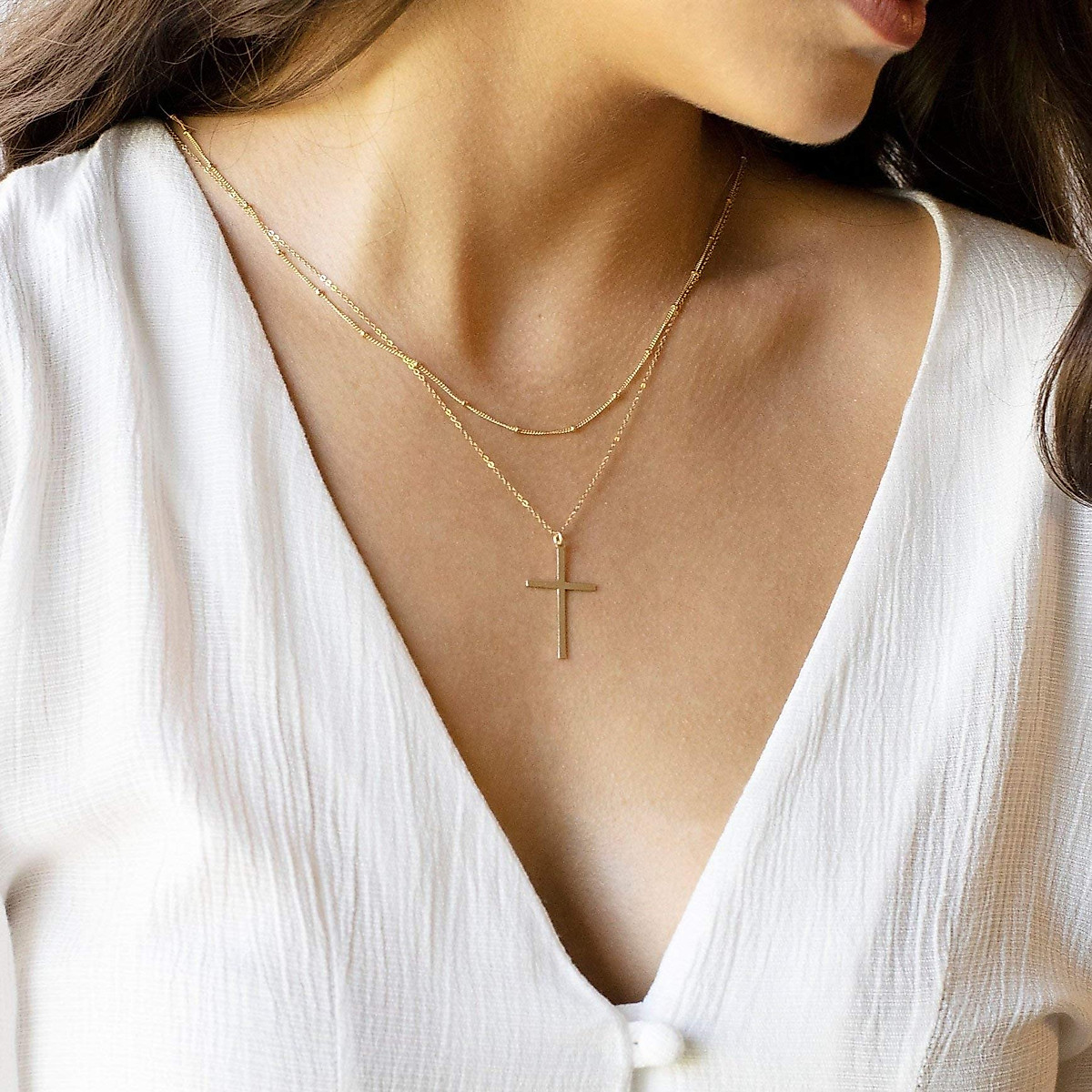 Befettly Women 14k Gold Filled Polished Layered Cross Necklace