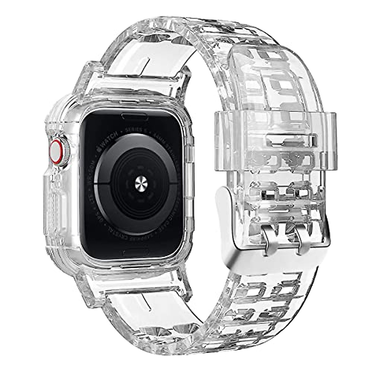 ShiningCare Clear Watch Bands Compatible for Apple Watch Band 45mm 44mm 42mm 41mm 40mm 38mm with Protective Bumper Case for iWatch Series 8 7 6 5 4 3 2 1 SE, Crystal Transparent Cute Jelly Watch Strap for Women and Men (Clear, 42/44/45mm)