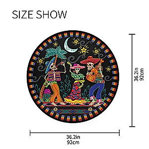 Skull Music Band Round Area Rug Soft Non Skid Easy Clean 3ft Area Carpet Day of The Dead Circle Floor Mat for Living Room Kitchen Bathroom