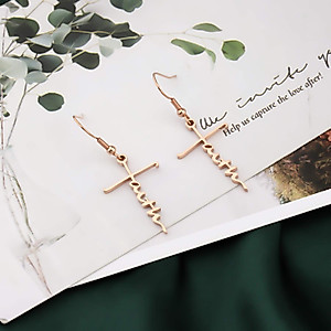FAADBUK Faith Cross Earrings Christian Jewelry Hope Blessed Fearless Pary Pendant Earrings Religious Inspirational Jewelry (Faith ER-RG)