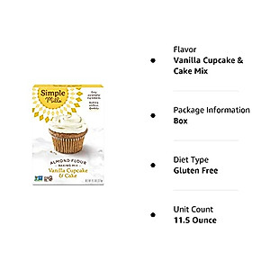 Simple Mills Almond Flour Baking Mix, Vanilla Cupcake & Cake Mix - Gluten Free, Plant Based, Paleo Friendly, 11.5 Ounce (Pack of 1)