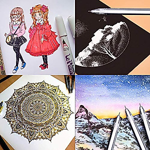 Dyvicl White Gold Silver Gel Pens, 0.5 mm Extra Fine Point Pens Gel Ink Pens for Black Paper Drawing, Sketching, Illustration, Adult Coloring, Journaling, Set of 12