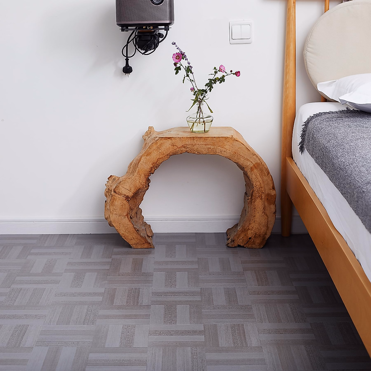 CO-Z 12x12 Inch Embossed Wood Plank Vinyl Flooring Pack of 24, 2mm Thick Peel and Stick Floor Tile Stickers with Weave Pattern, Waterproof Odorless Wood Laminate Flooring for Home Improvement