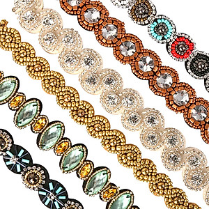 Teenitor 6pcs Rhinestone Beaded Headband, Elastic Jewelry Hair Bands for Lady Women Girl Hair Accessories 20-26.8'' Multicolor