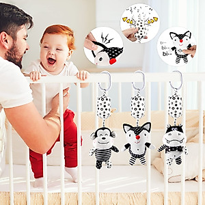 ZEIZRWK Hanging Rattles Toys White & Black Stroller Toy, Newborn Toys Infant Toys Crib Toys, Soft Plush for Stroller Car Seat Crib with Wind Chimes, Best Birthday Gift for Newborn(Fox Monkey Hippo)