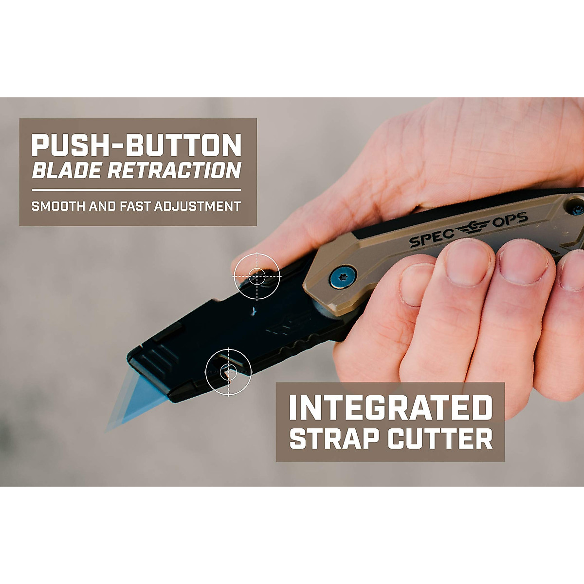 Spec Ops Tools Folding Utility Knife with Retractable Blade, Includes 3 Extra Blades in Handle Storage