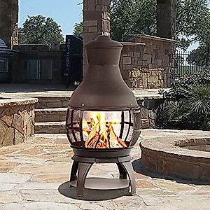 BALI OUTDOORS Wood Burning Chimenea, Outdoor Round Wooden Fire Pit Fireplace