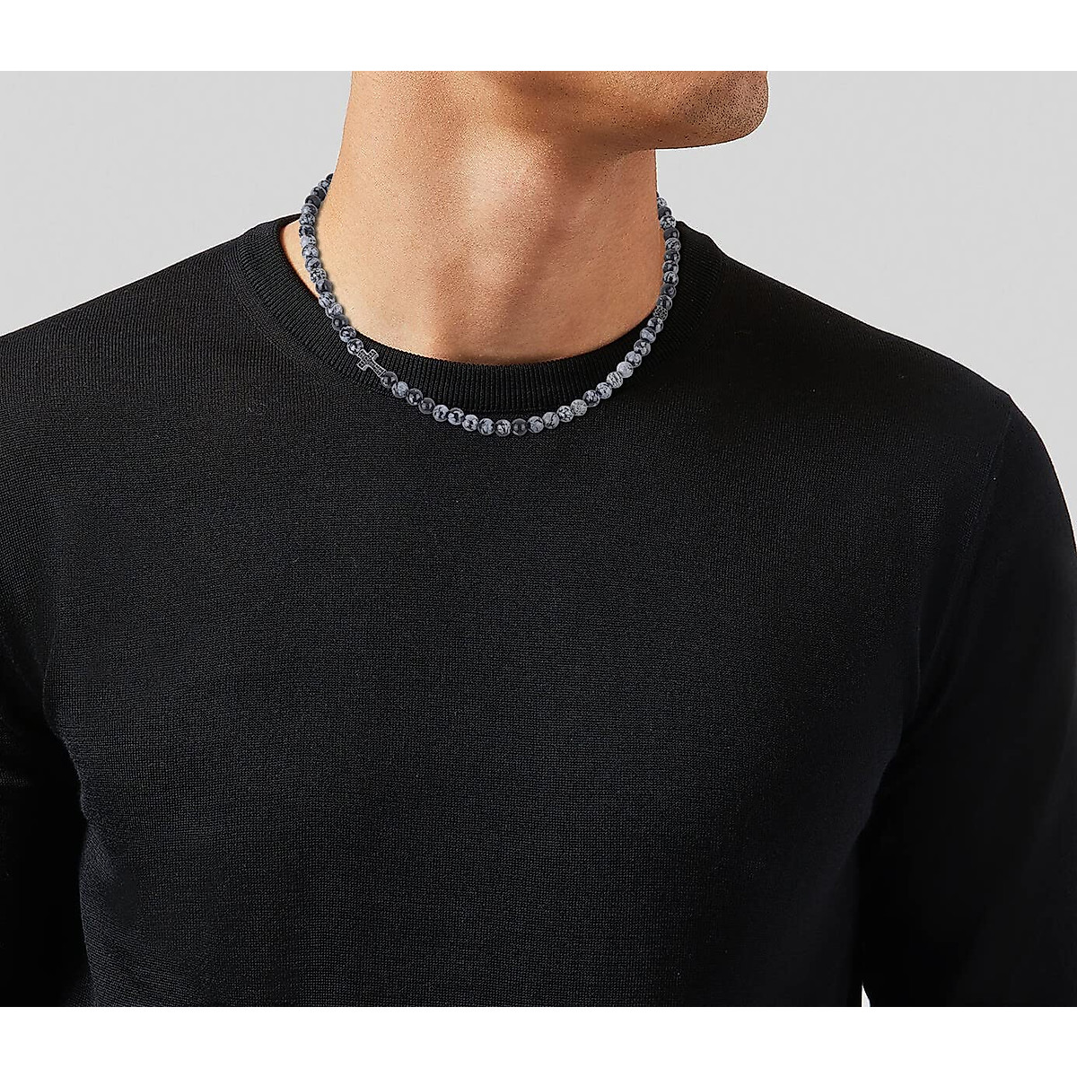 COAI Womens Mens Cross Snowflake Obsidian Necklace