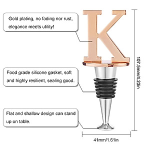 CREATCABIN Wine and Beverage Bottle Stoppers with Golden K Reusable Made of Alloy and Silicone Saver Sealer Decorative Stoppers for Bar Kitchen Valentines Day Wedding