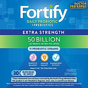 Nature's Way Fortify Daily Probiotic + Prebiotic for Men and Women, 50 Billion Live Cultures, Extra Strength Digestive and Immune Health Support* Supplement, 30 Capsules