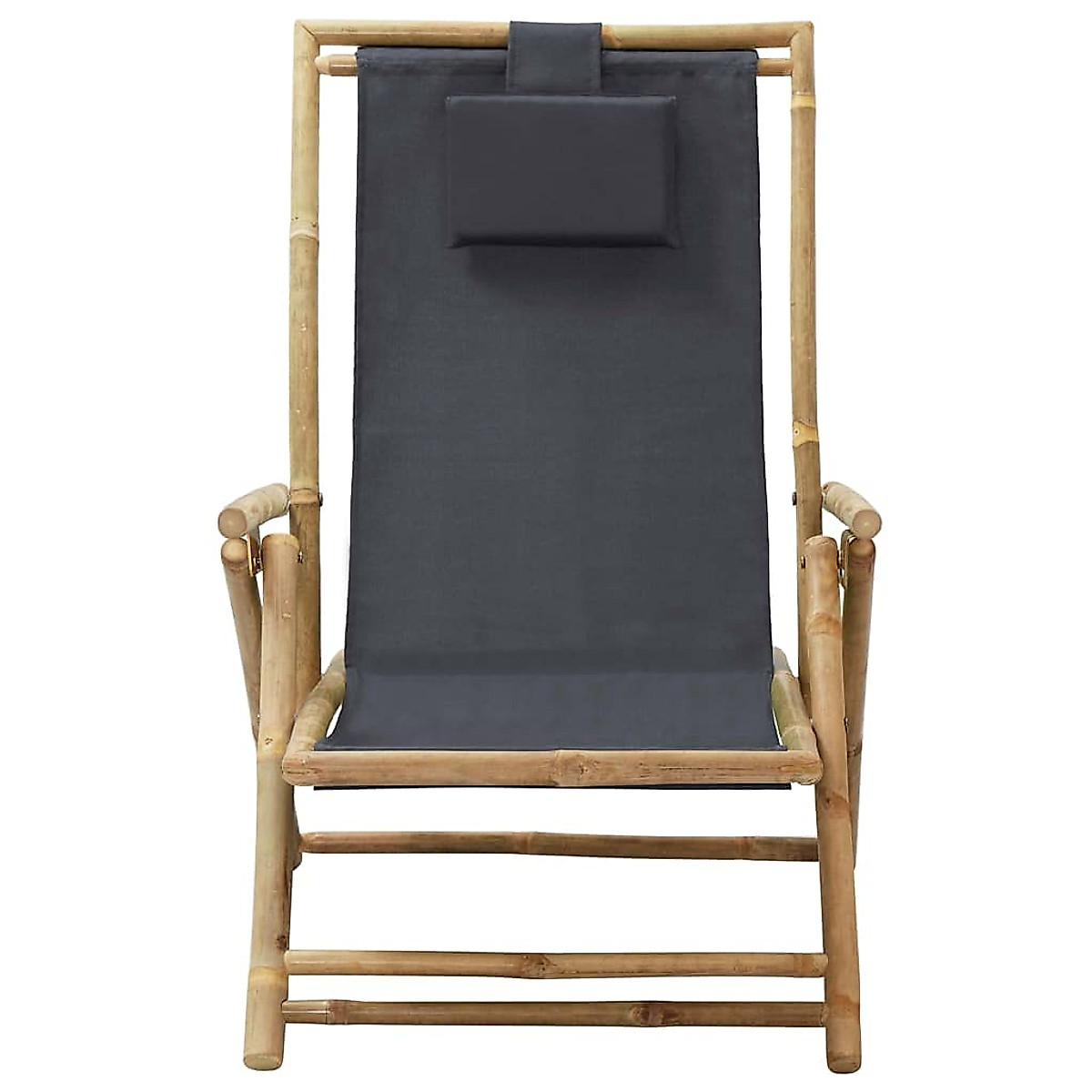 WEMYUFURN Reclining Relaxing Chair Dark Gray Bamboo and Fabric, Patio Dining Chairs, Bar Stools, Outdoor Seating for Outdoor Relaxation and Entertaining in Your Backyard or Poolside