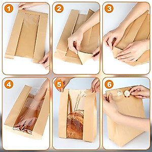 ROLYTA 50 Pack Bread Bags for Homemade Bread,Large Kraft Paper Loaf Bag with Window and Label Seal Stickers,13.8x8.3x3.94 Inch Large Kraft Paper Bakery Bag for Baked Toast Food Packing Storage