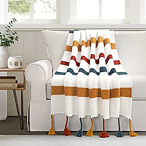 Lush Decor Boho Knitted Braided Tassel Throw Blanket, 60" x 50", Teal & Rust