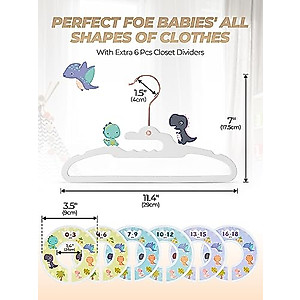 HOUSE DAY Premium Baby Hangers Velvet 60 Pack, Dino 11.4'' Baby Clothes Hangers for Kids +6 Pcs Dividers, Sturdy Children Felt Non Slip Hanger for Nursery on Baby Boys & Girls Closet Organizer - White