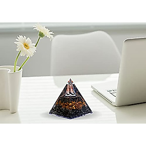 Organite Orgone Pyramid Extra Large 95 MM - Orgone Energy Pyramid with Evil Eye, Hematite, Tiger Eye, Black Obsidian Crystals and Healing Stone - Orgonite Pyramids Crystals and Positive Energy
