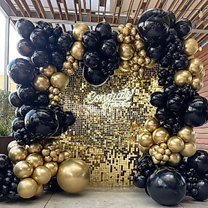 Black and Gold Balloons, 124pcs Black and Gold Balloons Garland Arch Kit for Birthday, Graduation, New Year, Anniversary Party Decorations