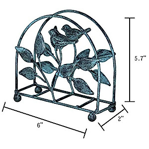 Cast Iron Bird & Tree Classic Napkin Holder/Tabletop Freestanding Tissue Dispenser, Turquoise