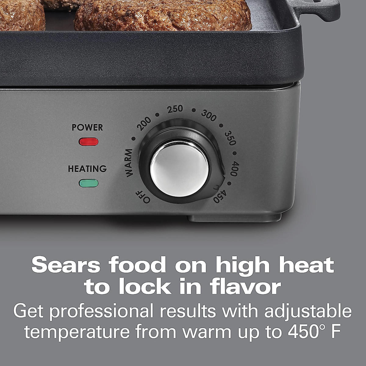 Hamilton Beach Professional Cast Iron Indoor Electric Grill & Griddle, 10" x 16" Preseasoned Cooking Surface, Adjustable Temperature up to 450° F, Black (38560)