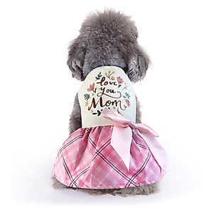Idepet Dog Dress Love You Mom, Mother's Day Dog Dresses Puppy Skirt Pet Apparel Daisy Sleeveless Holiday Clothes for Small Dogs Girls and Cats, Pink Plaid, Medium