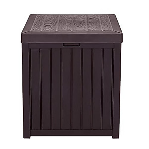 Volowoo 51Gallon Small Deck Box,Waterproof Plastic Lockable Indoor/Outdoor Storage Container and Seat for Patio Cushions and Gardening Tools,Store Items on Patio, Garage, Yard (Brown)