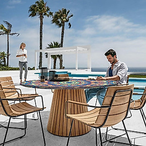 Opstellen Round Tablecloth Waterproof Fitted Boho Vinyl Table Cloth Summer Fall Outdoor Circle Cover for 36-44" Tables Dining Kitchen Apartment Essentials Picnic Camping Party Decor Housewarming Gifts