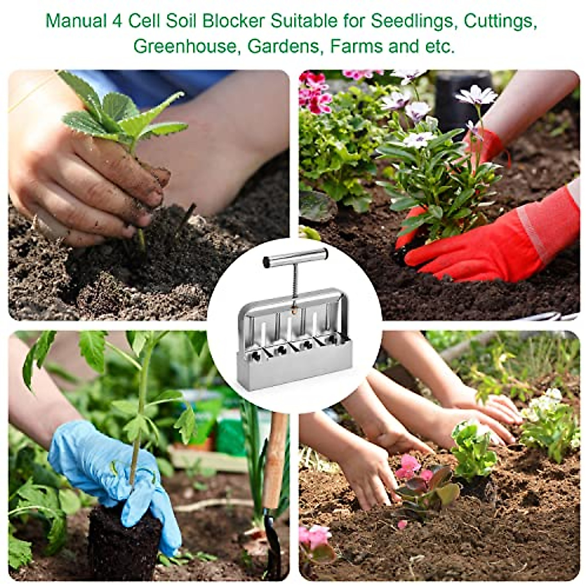 FLOLXNB Soil Blocker, Upgraded 2 inch Soil Block Maker with 12Pcs of Seed Pins, Soil Blocking Tool for Outdoor Garden Send Plants, Silver