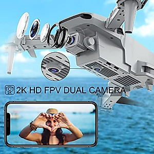 ScharkSpark Drone with 2K HD FPV Dual Camera for Adults and Kids, Mini RC Drone with 3D Flips/Altitude Hold/Headless Mode/Gesture Selfie/Waypoint Flight, 2 Batteries and Case, Gifts for Boys and Girls