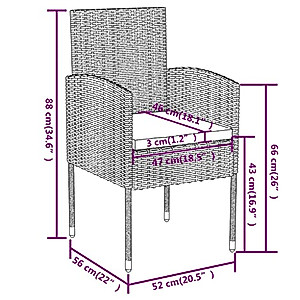 WHOPBXGAD 3 Piece Patio Dining Set Rattan Chair,Gardens Patio Furniture,Oak Patio Furniture Set,Sui for Gardens, lawns, terraces, poolsides, patios,Poly Rattan Black