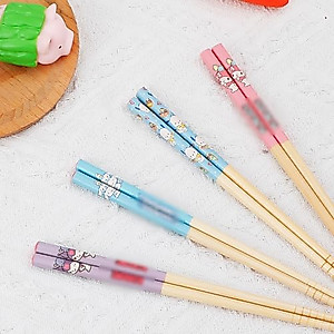 5 Pairs Cute Kitty Cat Bamboo Chopsticks Set Kitty Cat Bamboo Chopstick Set Reusable Cartoon Wooden Chopsticks for Home Kitchen Cooking Tableware Use (CSK Mel A)