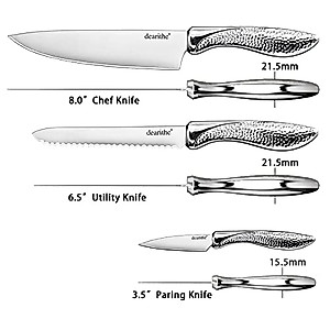 dearithe Kitchen Knife Set 3 Piece, High Carbon Stainless Steel Professional Chef Knife Set, Sharp Knife with sheath, Knives Set for Kitchen