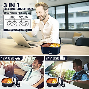 Yoorbee Electric Lunch Box Food Heater, 60W Heated Lunch Boxes for Adults,Durable 3-In-1 Portable Food Warmer for Car& Home/Office,Leak-proof,with Fork&Spoon,Carry Bag