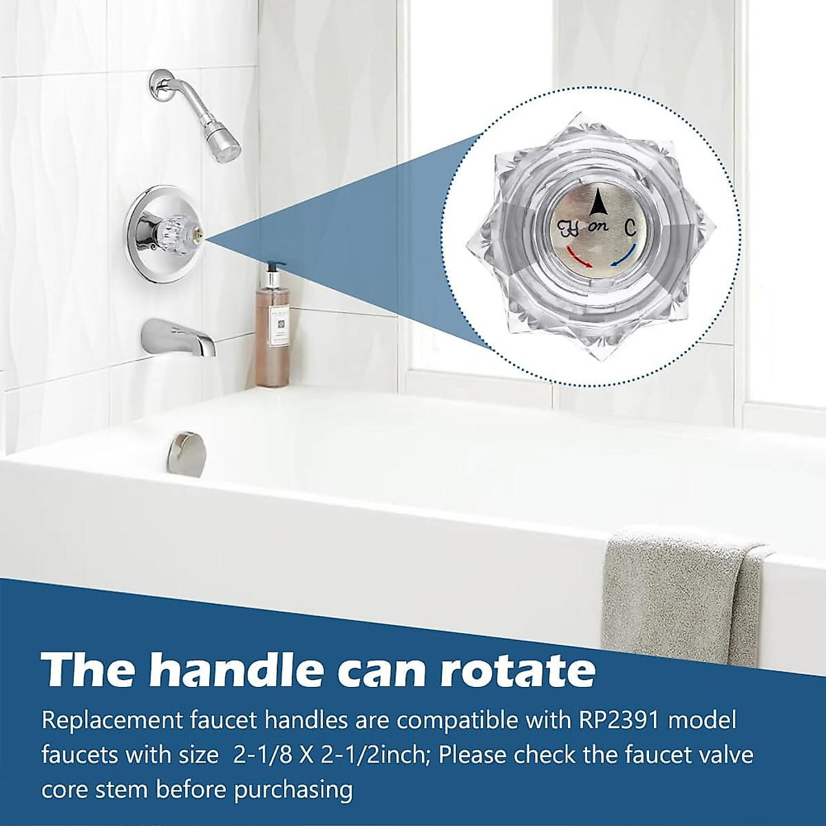 Shower Knob Replacement Compatible with Del-ta Faucet RP2391, 2-1/2" x 2-1/8" Shower Faucet Handle Replacement with Offset Hole(COLOR:clear)