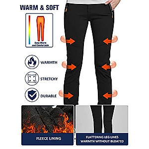 Camii Mia Women's Winter Warm Outdoor Slim Windproof Waterproof Ski Snow Fleece Hiking Pants (27W x 30L, Black)