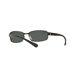Ray-Ban RB3364 Metal Rectangular Sunglasses, Black/Polarized Green, 62 mm