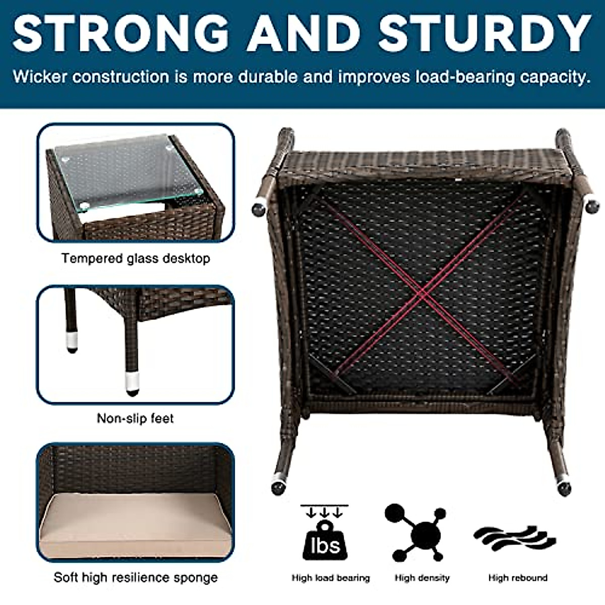 Patio Furniture Sets,Outdoor Patio Porch Furniture Set 3 Pieces PE Rattan Wicker Chairs with Coffee Table for Garden Balcony Backyard (Brown and Beige)