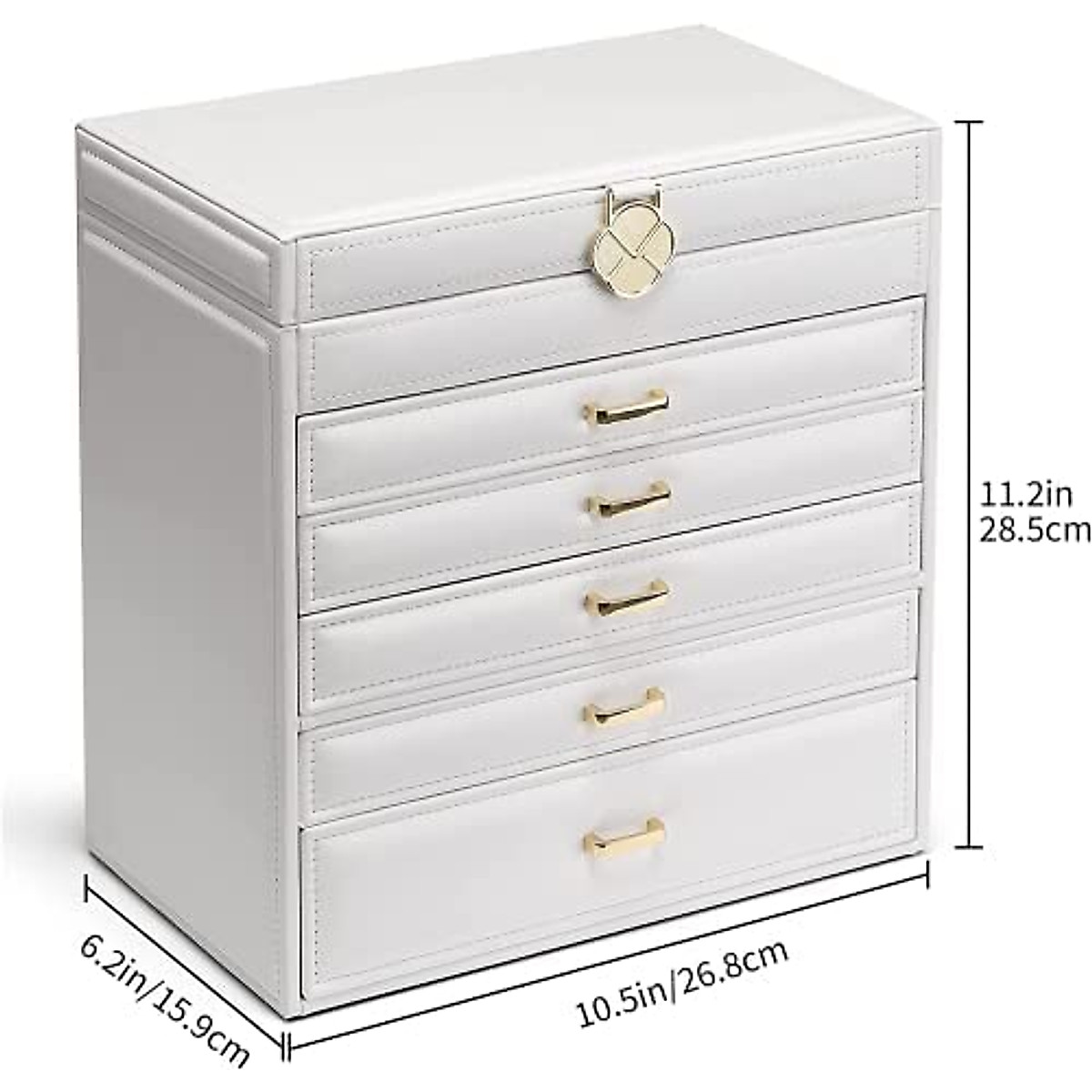 Vlando 6 Tier Large Jewelry Storage Box with Mirror, Huge Jewelry Box Organizer Storage of Necklace Ring Earring Bracelets Watches (White)