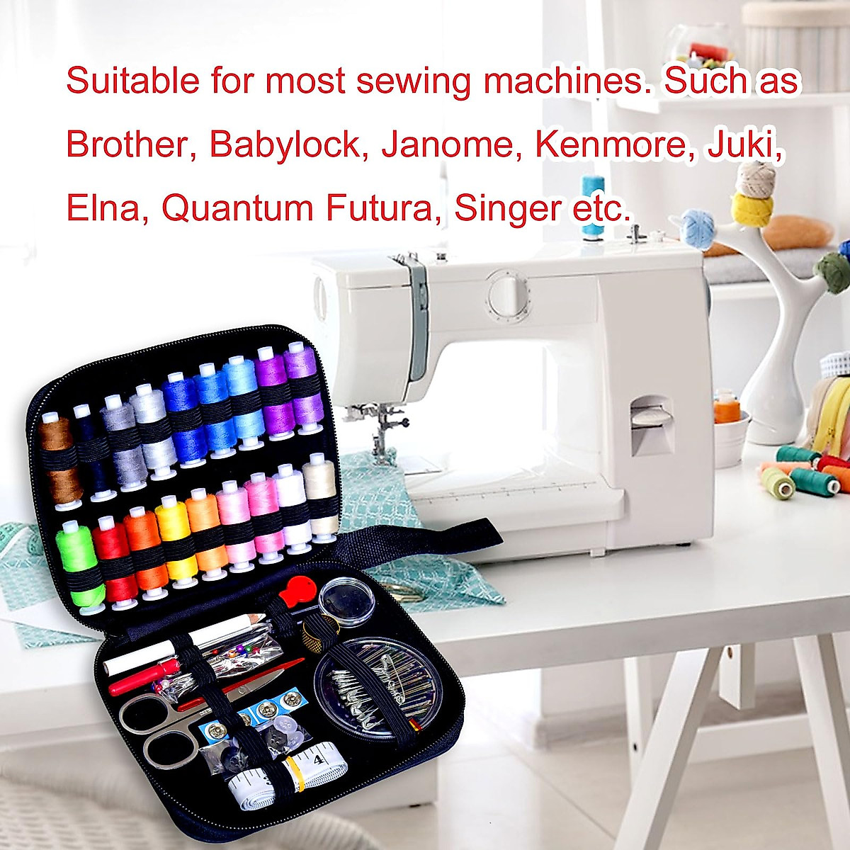 Sewing Kit with Case Portable Sewing Supplies for Home Traveler, Adults, Beginner, Emergency, Contains 18 Sewing Thread, Scissors, Needles, Measure etc