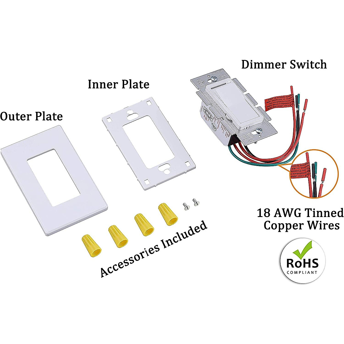 Cloudy Bay in Wall Dimmer Switch for LED Light/CFL/Incandescent,3-Way Single Pole Dimmable Slide,600 Watt max,Cover Plate Included