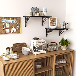 IARTOPS Decorative Floating Shelves for Wall, 12 Inch Deep Wall Mounted Shelves Set of 2, Wide Storage and Display Shelf with Brackets for Living Room, Bedroom, Bathroom, Office and Books, Black