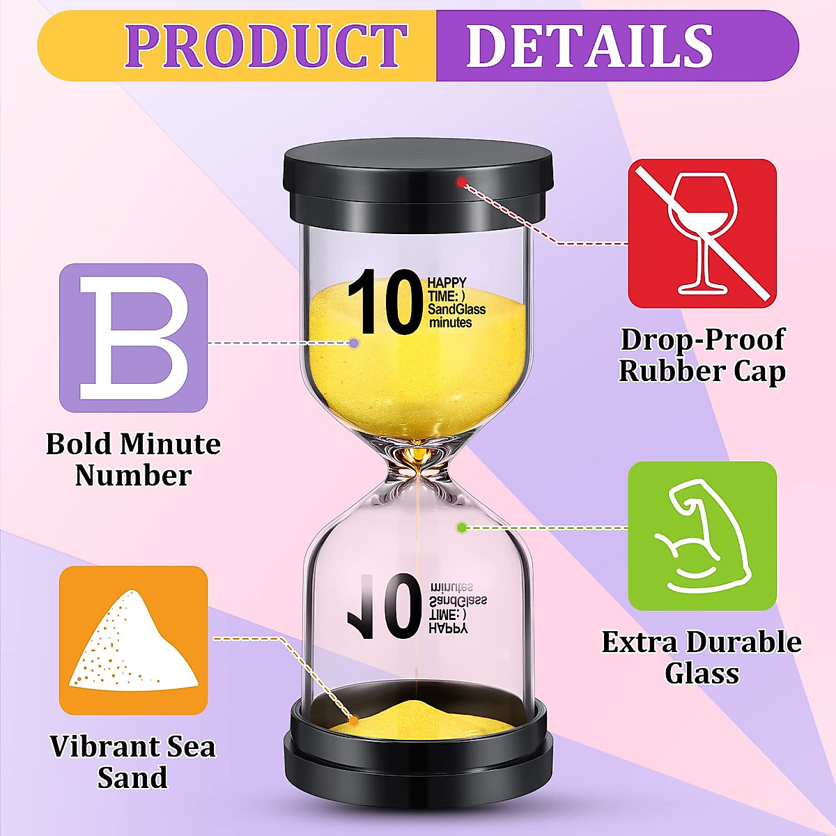 9 Pieces Sand Timer Colorful Hourglass Sand Clock Timer 1/3/5/10/15/20/30/45/60 Minutes Sandglass Timer for Kitchen Home Office Classroom Games Cooking Kids, 9 Colors