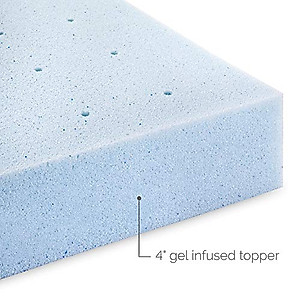 LUCID 4 Inch Gel Memory Foam Mattress Topper, Ventilated Design, Ultra Plush, CertiPUR-US Certified, California King,Blue