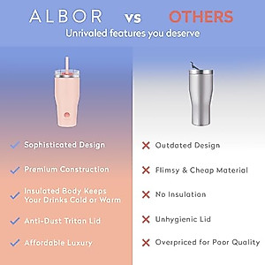 ALBOR 20 oz Insulated Coffee Tumbler With Lid and Straw, Insulated Water Bottle, Stainless Steel Tumbler, Leak Proof Water Bottle, Travel Coffee Mug (20 oz, Pink)