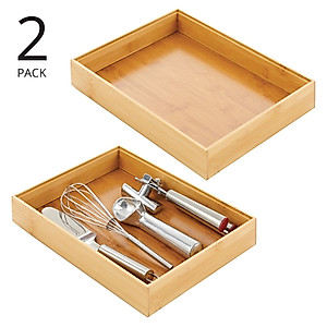 mDesign Bamboo Wood Stackable Drawer Organizer Bin Box for Kitchen; Holds Silverware, Cutlery, Utensils - Echo Collection - 2 Pack - Natural