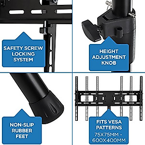 Mount-It! TV Tripod Stand - Portable TV Stands for Flat Screens - Indoor or Outdoor TV Pole Stand - Television Tripod Stand for 32-70 Inches Screen - Single Pole TV Stand with 77lbs Capacity