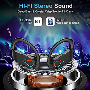 Donerton Wireless Earbud, Bluetooth 5.1 Sport Headphones with Charging Case, 10Hours Single Playtime Earhooks Headset, Wireless Earphone 6D Stereo HiFi Sound Noise Cancelling for Working/Travel/Gym